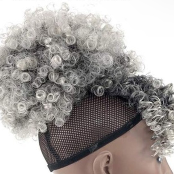 unbranded | Hair | Afro Puff Drawstring Ponytail With Bangs Gray | Poshmark